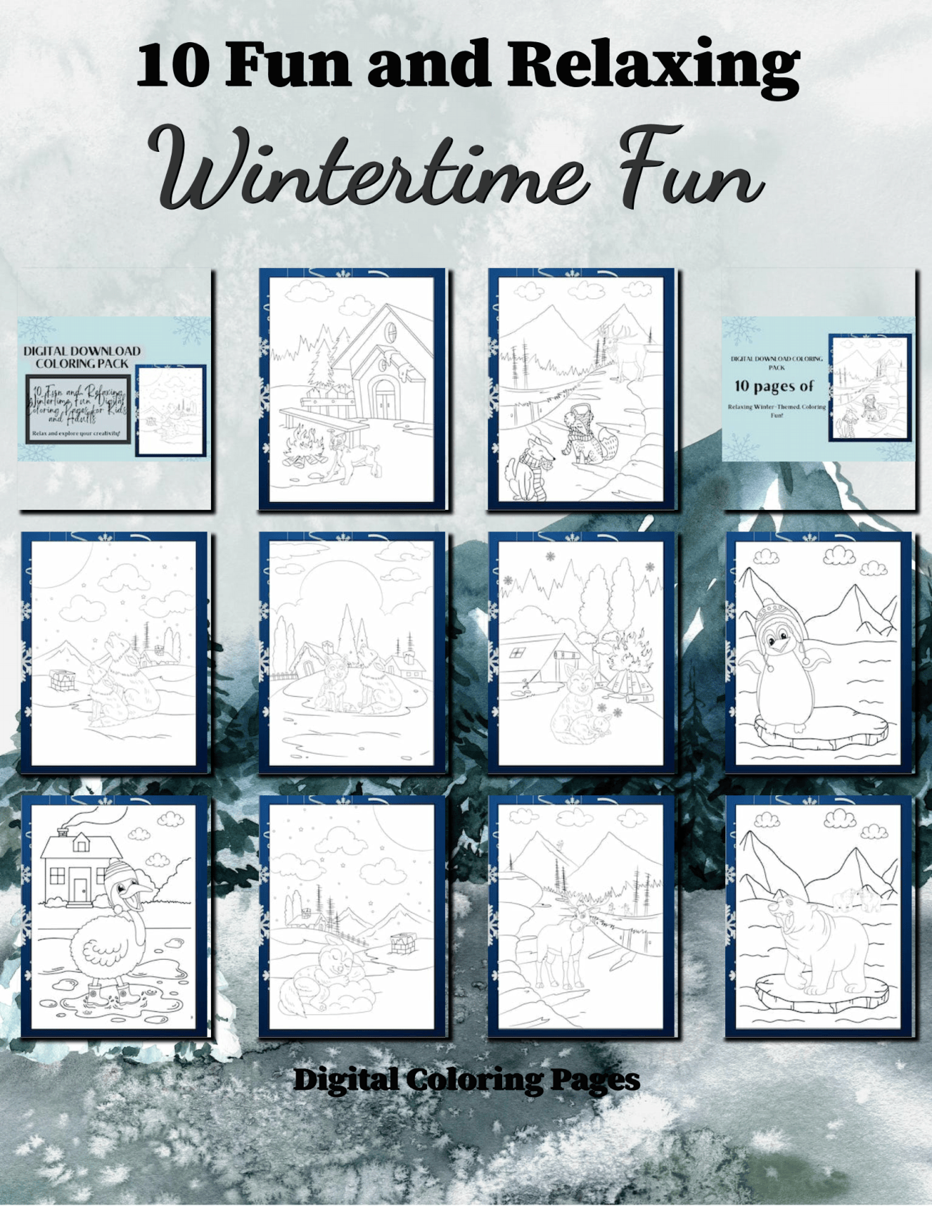10 Fun and Relaxing Wintertime Fun Digital Coloring Pages for Kids and ...