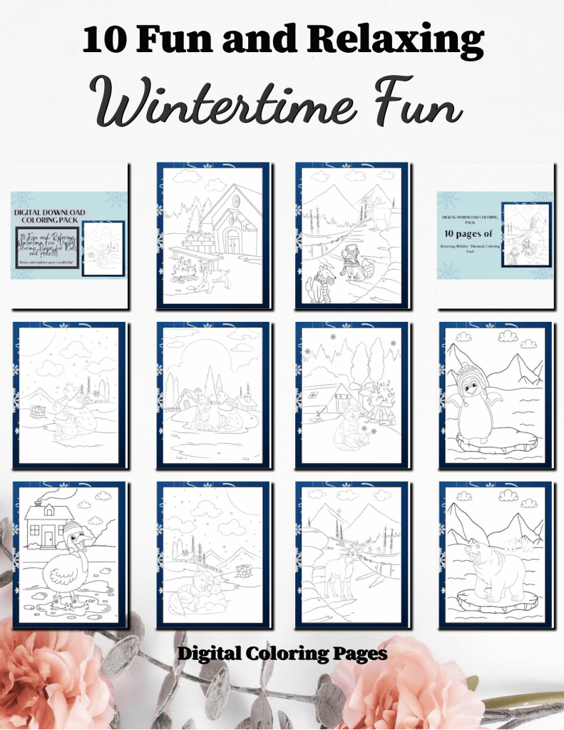 10 Fun and Relaxing Wintertime Fun Digital Coloring Pages for Kids and ...
