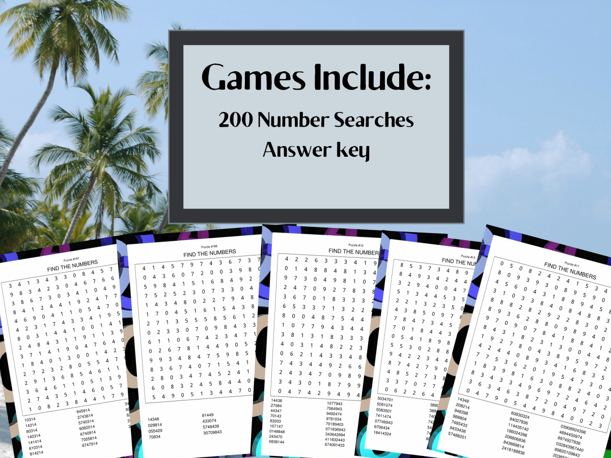 200 Relaxing Large Print Number Search Puzzles, Printable PDF Download ...